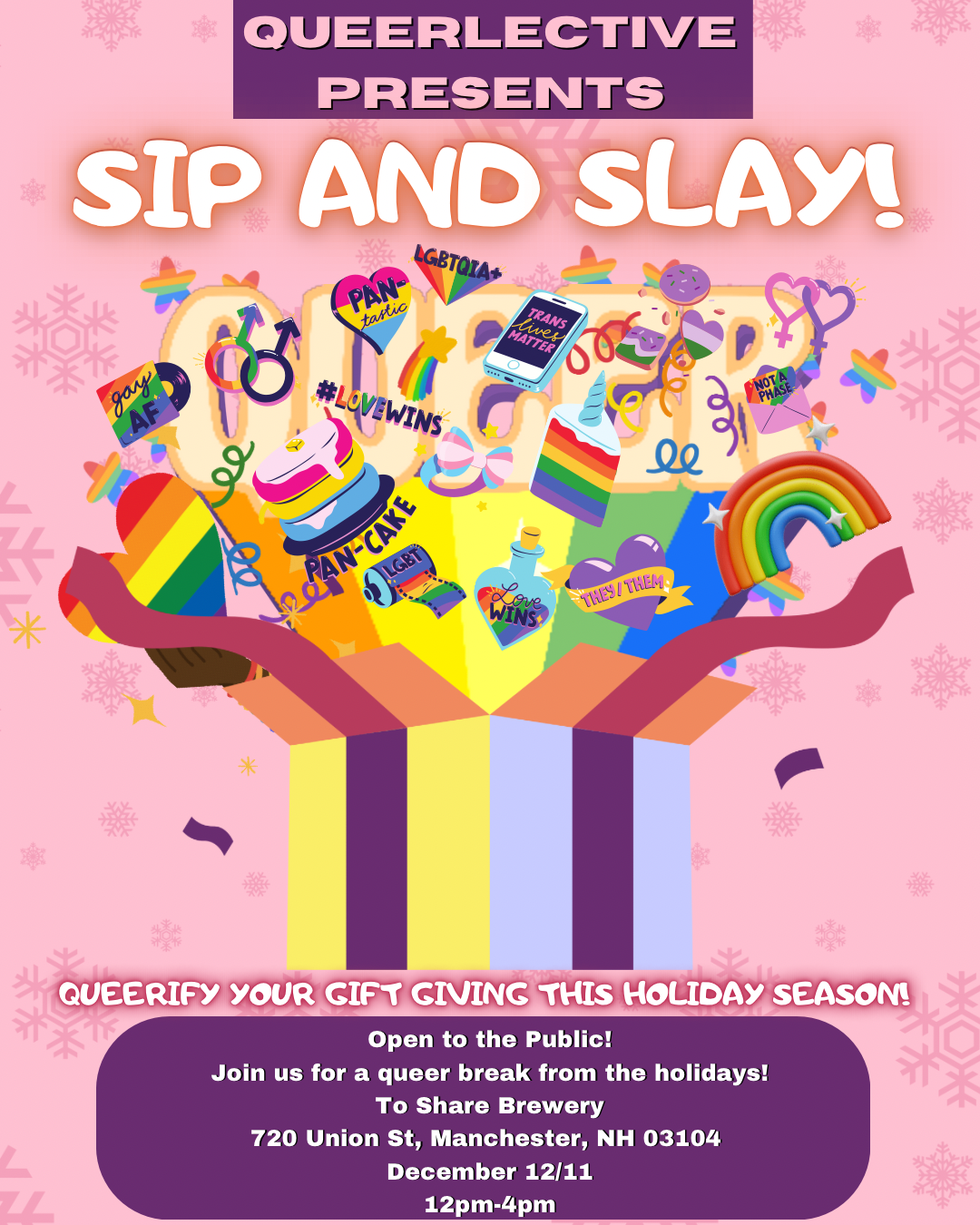 Sip and Slay Poster Design for Queerlective 12/2023 – From Strange Pieces